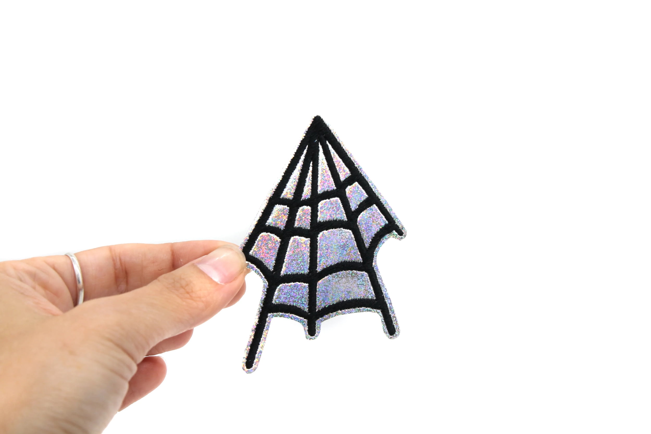 Silver Glitter Holographic Spider Web Iron On Vinyl Embroidered Patch ...
