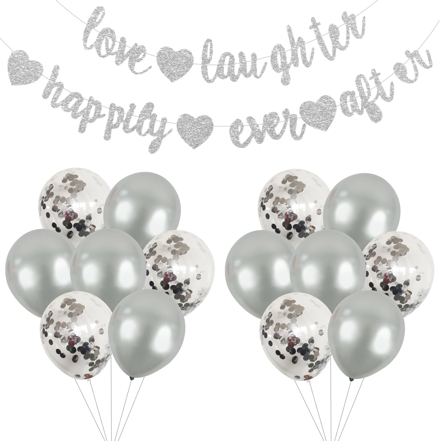 Silver Glitter Love Laughter Happily Ever After Banner Latex Balloon ...