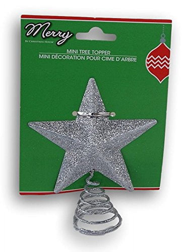 Silver Glitter Miniature 5 Point Star Tree Topper - 4 X 4.75 Inches ...