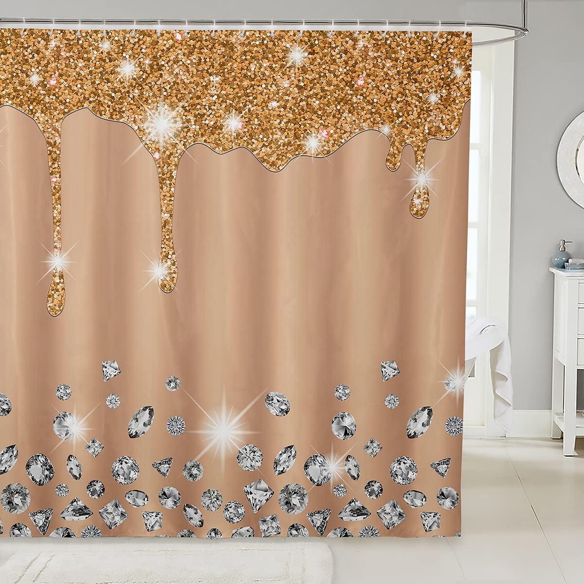 Silver Glitter Print (No Glitter) Shower Curtain Bling Decorations Grey ...