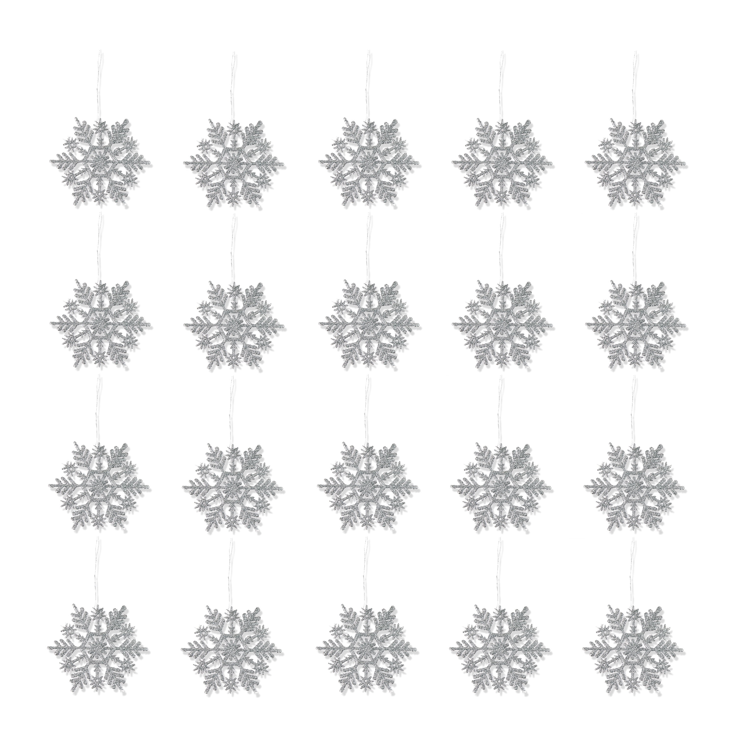 Silver Glitter Snowflake Christmas Ornaments, 20 Count, by Holiday Time ...