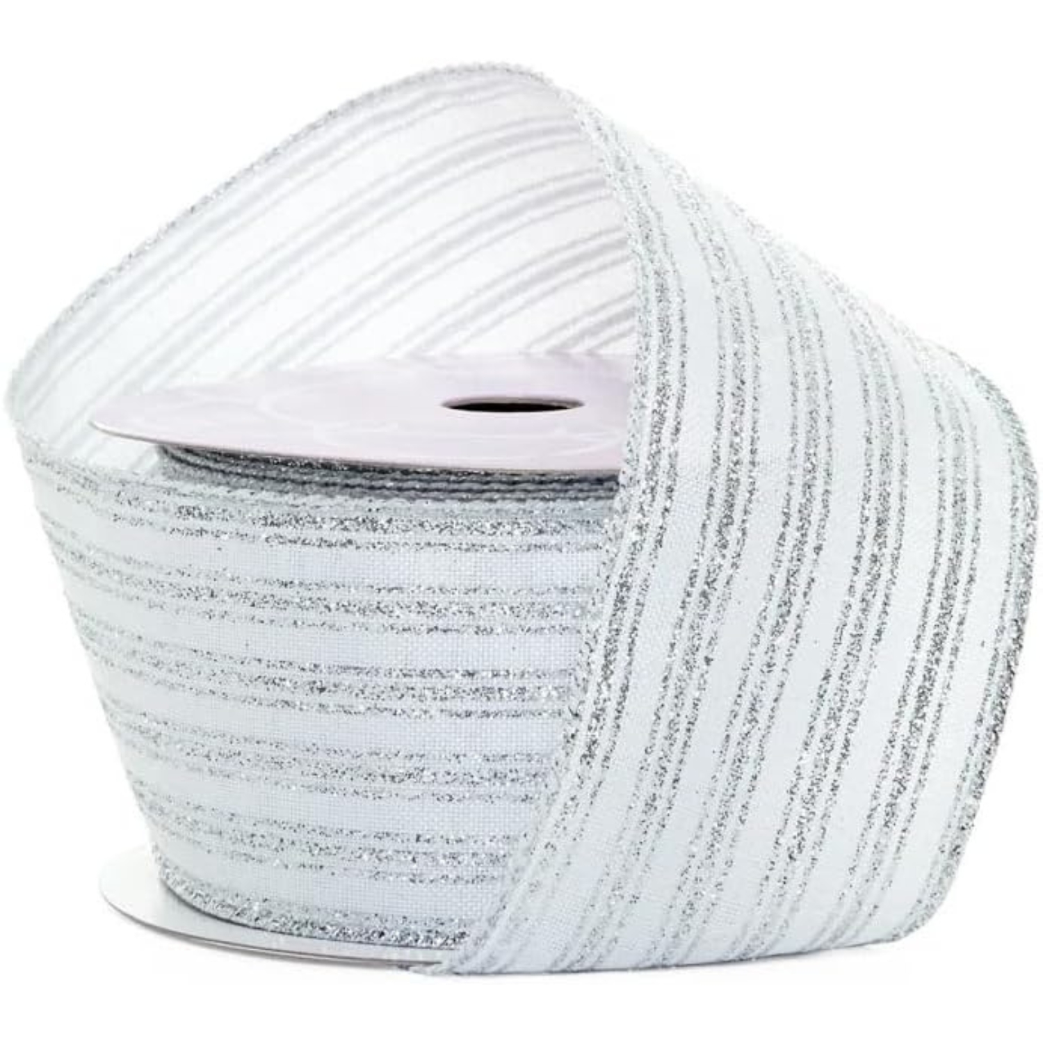 Silver Glitter Striped Wired Ribbon - 2 1/2" x 10 Yards, White ...