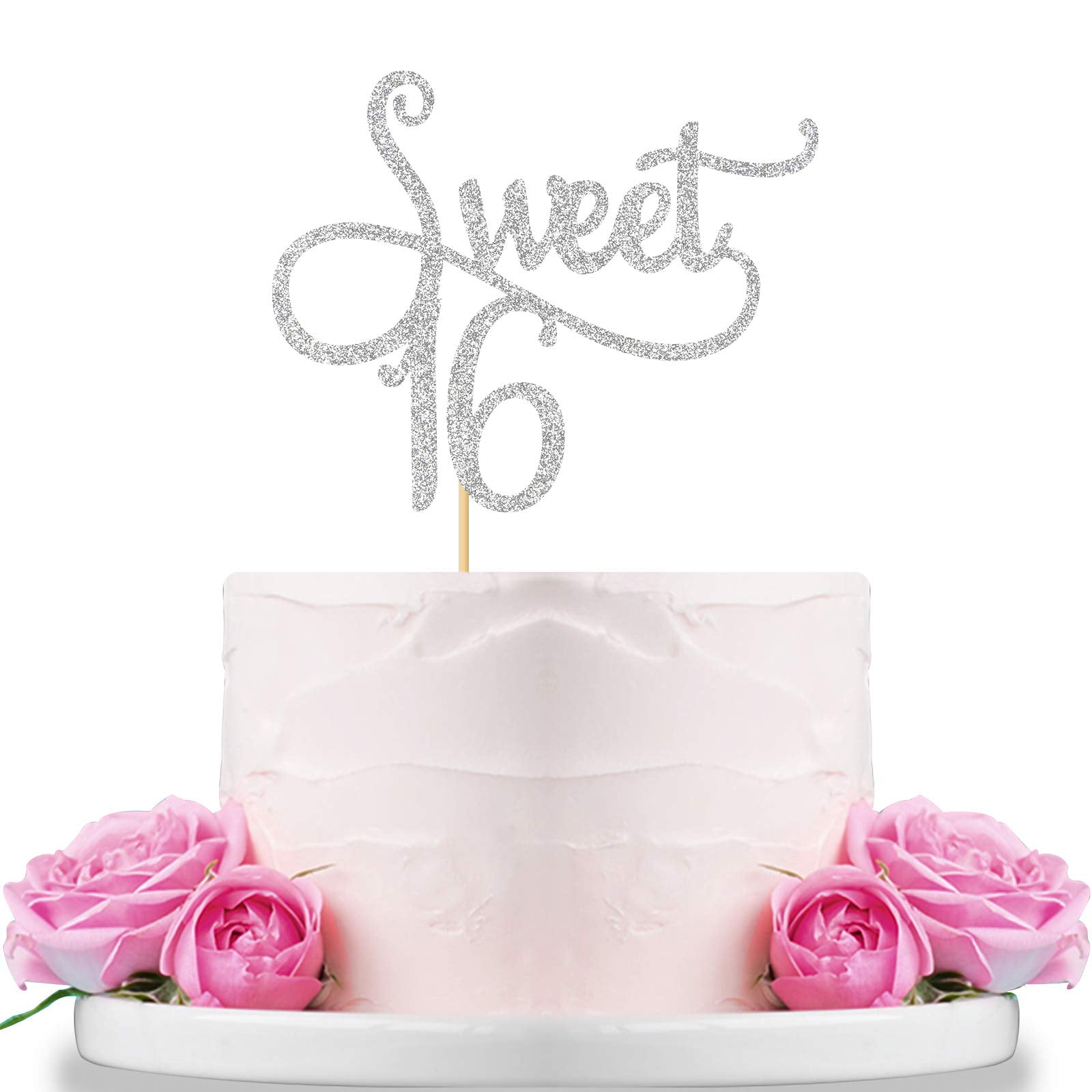 Silver Glitter Sweet SCH4 16 Cake Topper - Happy 16th Birthday - 16th ...