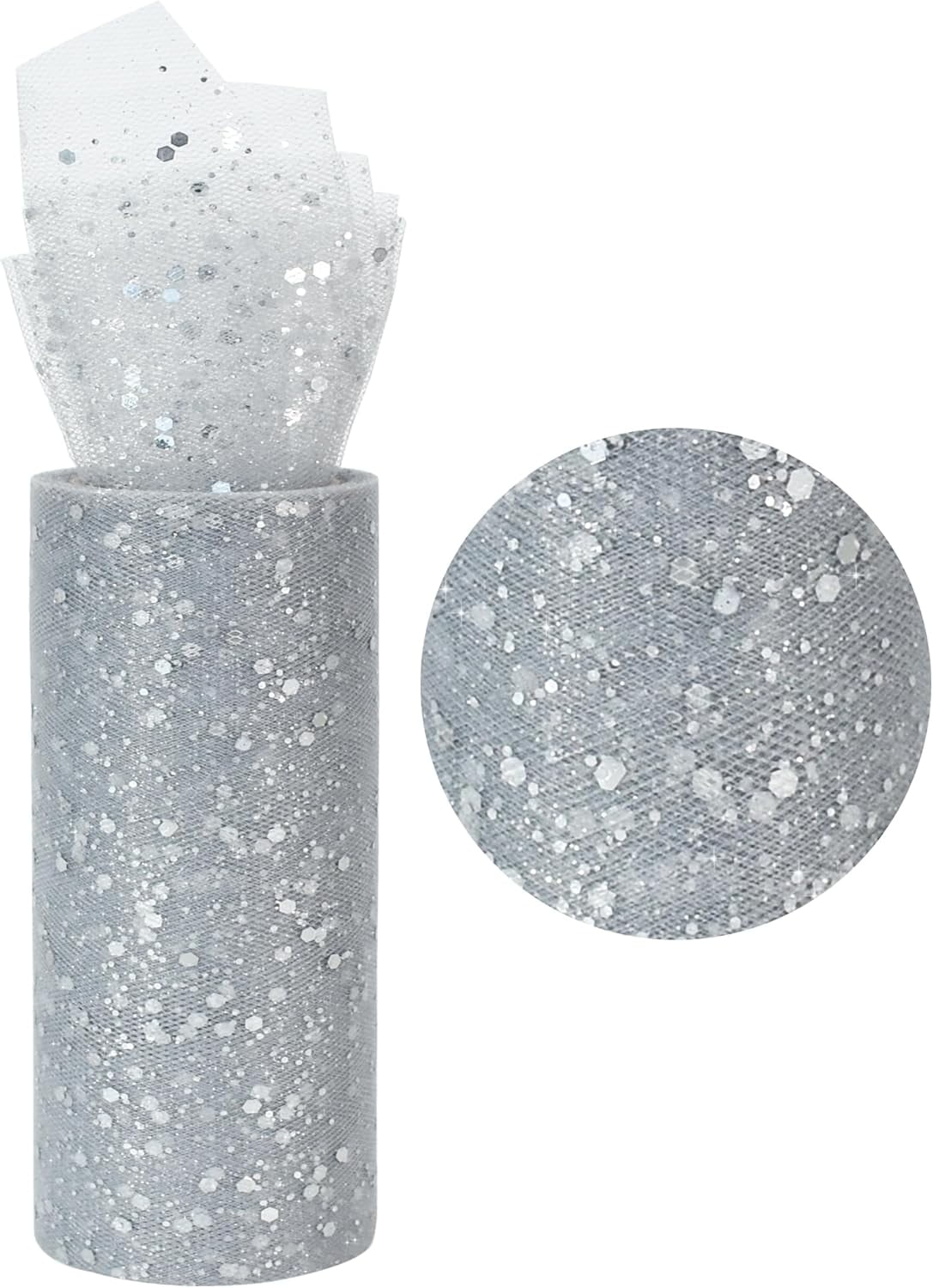 Silver Glitter Tulle Fabric Rolls 6 Inch 10 Yards Netting Fabric Sequin ...