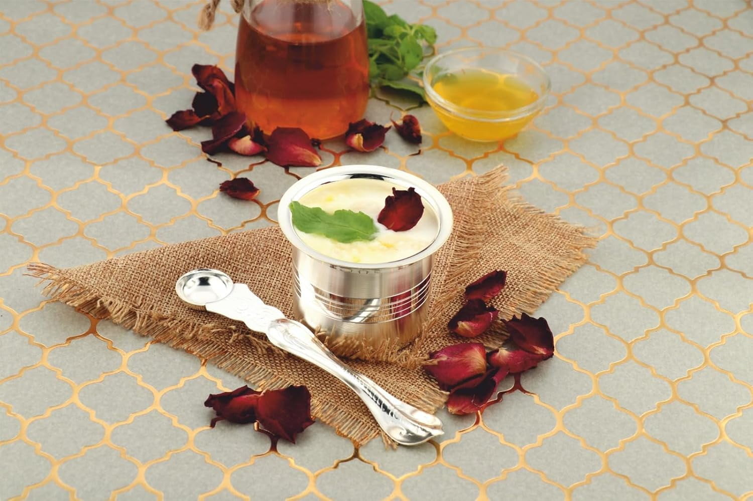 Silver Glow Indian Traditional Handcraft Silver Plated Panchapatra Set ...