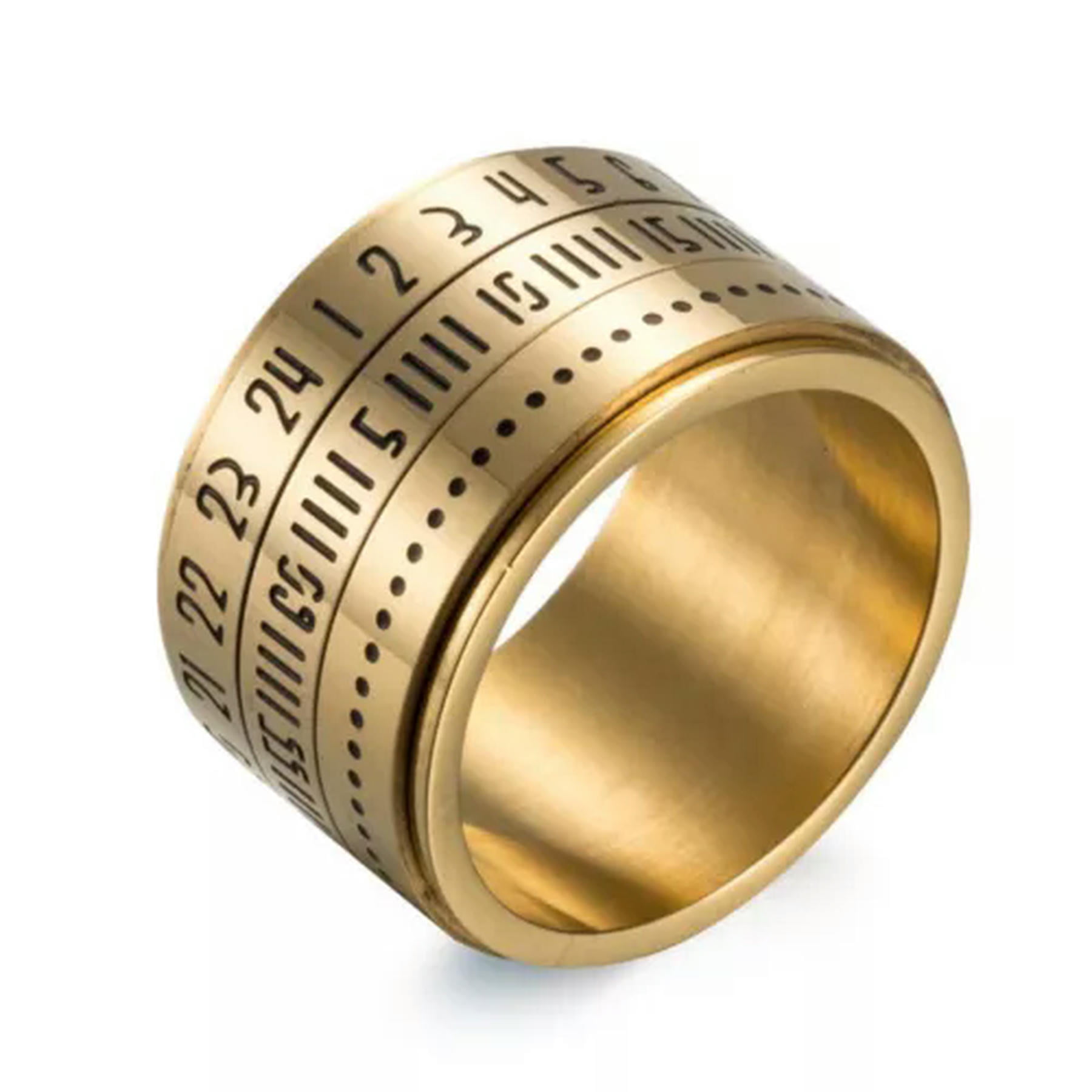 Silver/Gold/Black Spinner Numerals Band Mens Titanium Steel Jewelry ...