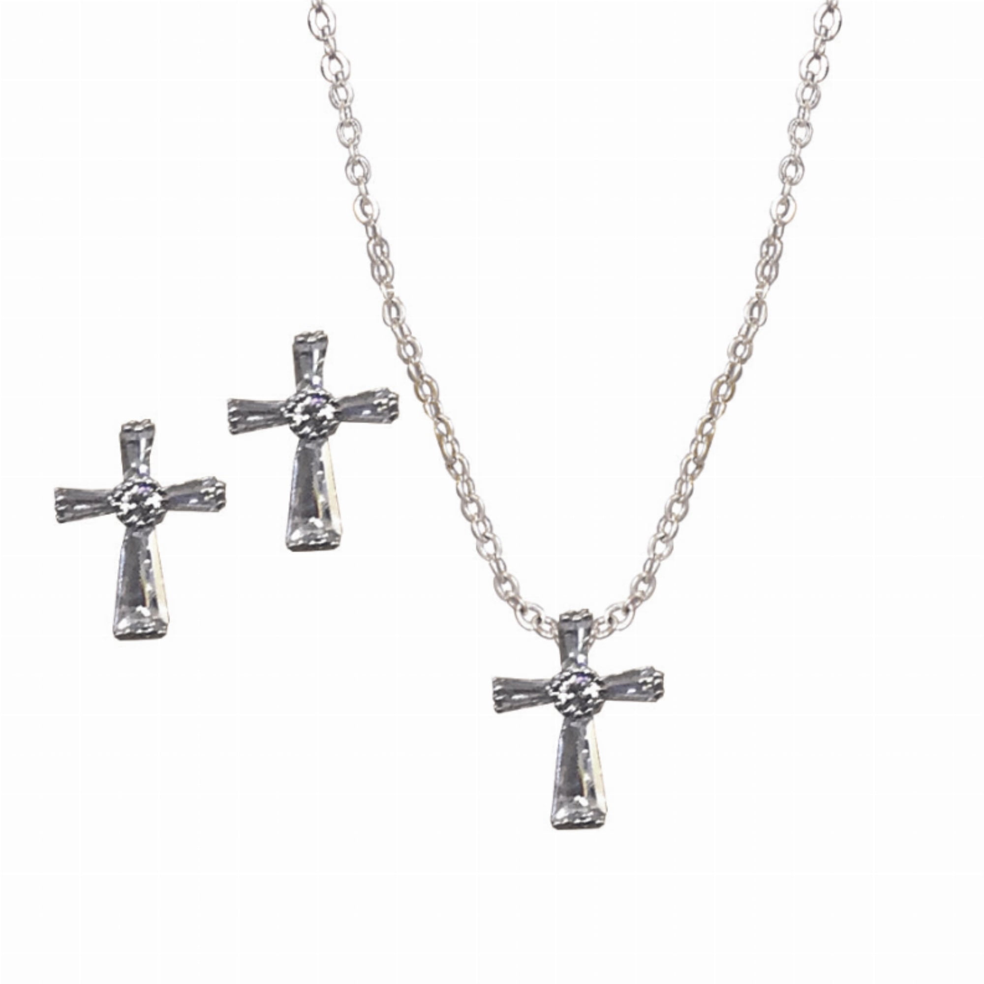 Silver Gold Cross Jewelry Set with Necklace and Earrings - Walmart.com