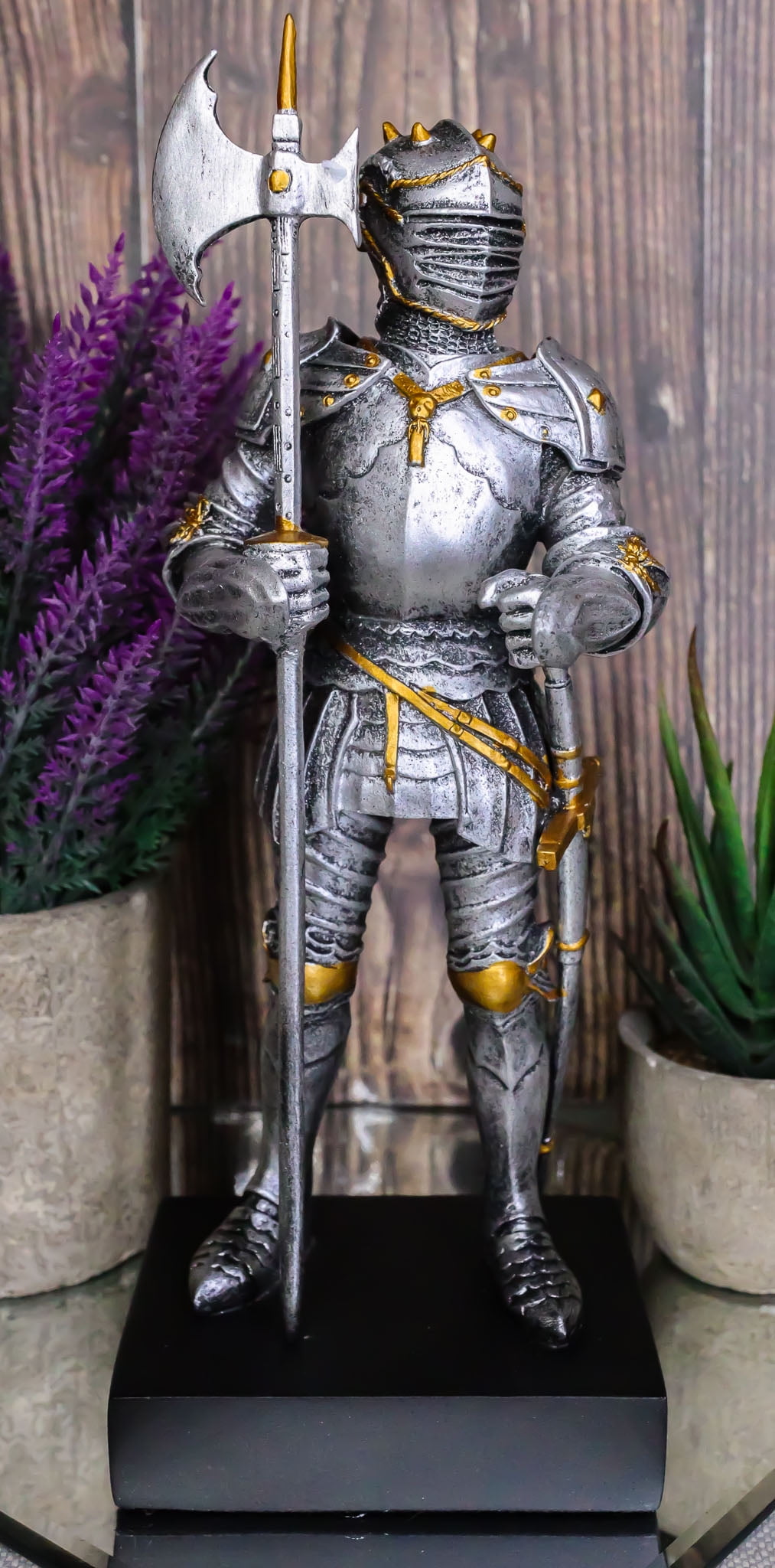 Silver & Gold Italian Knight Figurine 9"H Medieval Suit Of Armor Battle ...