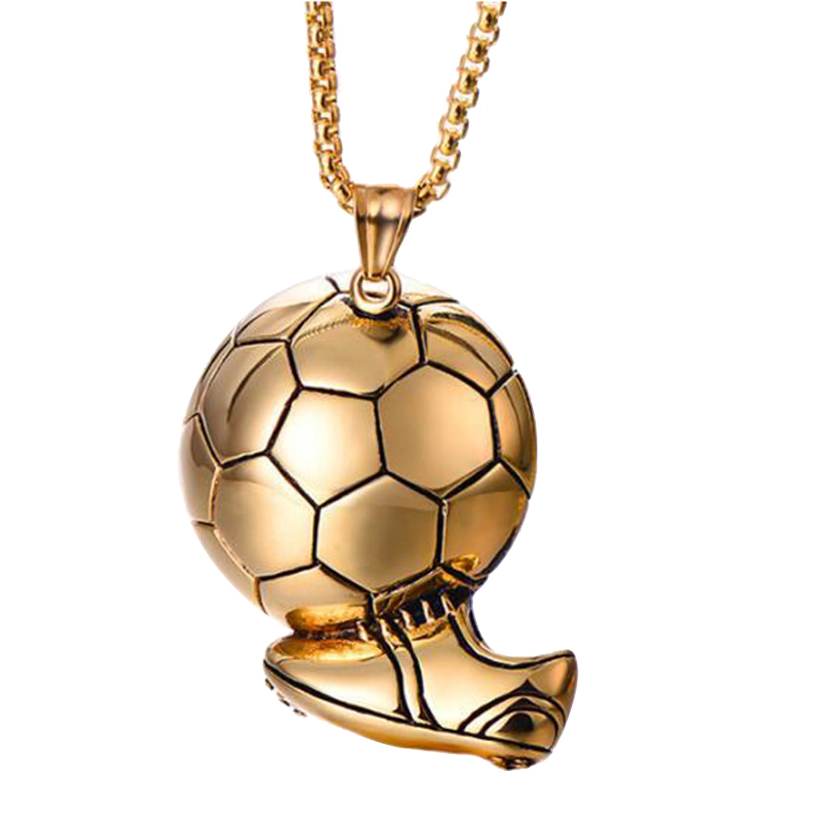 Silver Gold Round Soccer Pendant Necklace Sport Jewelry Stainless Steel ...