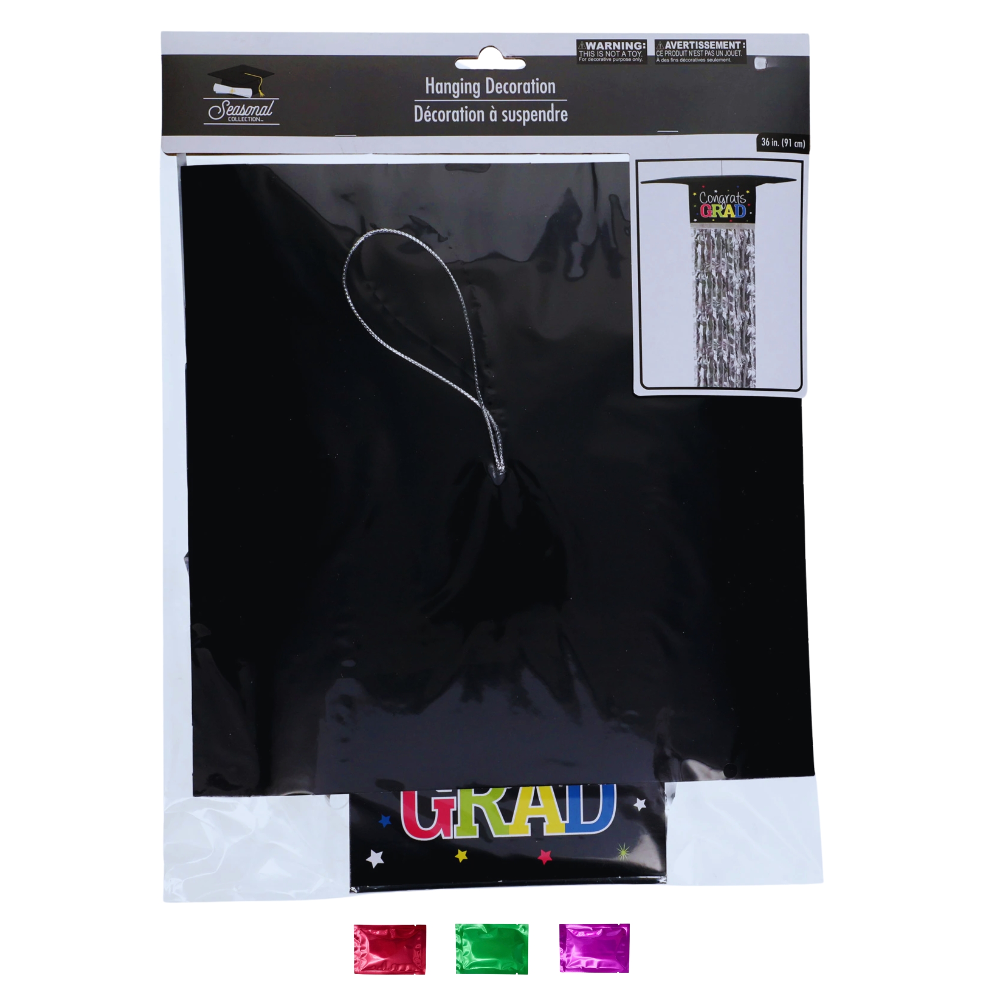 Silver Graduation Foil Curtain with Black Congrats Grad Cap 36 Inch ...
