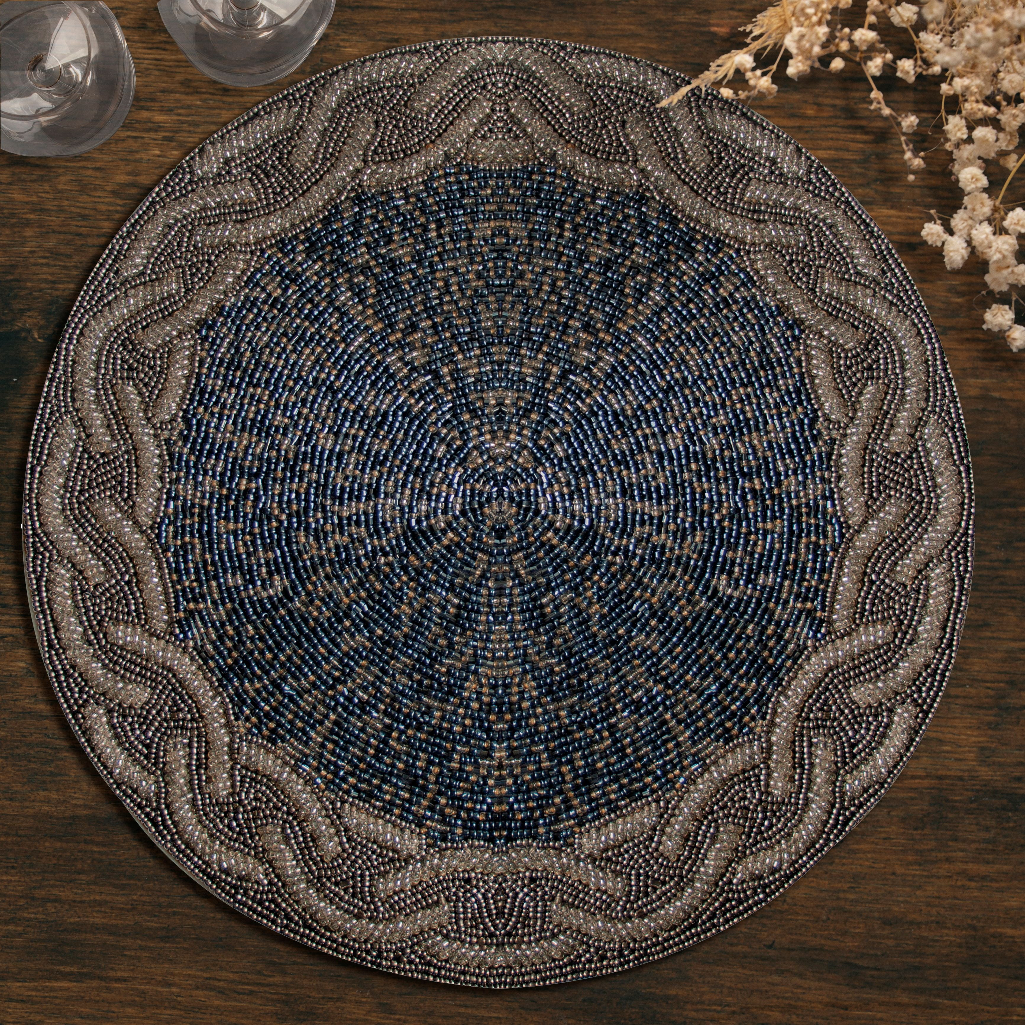 Silver Gray Beaded Placemats Set of 6 for Dining Coffee Table Scratch ...
