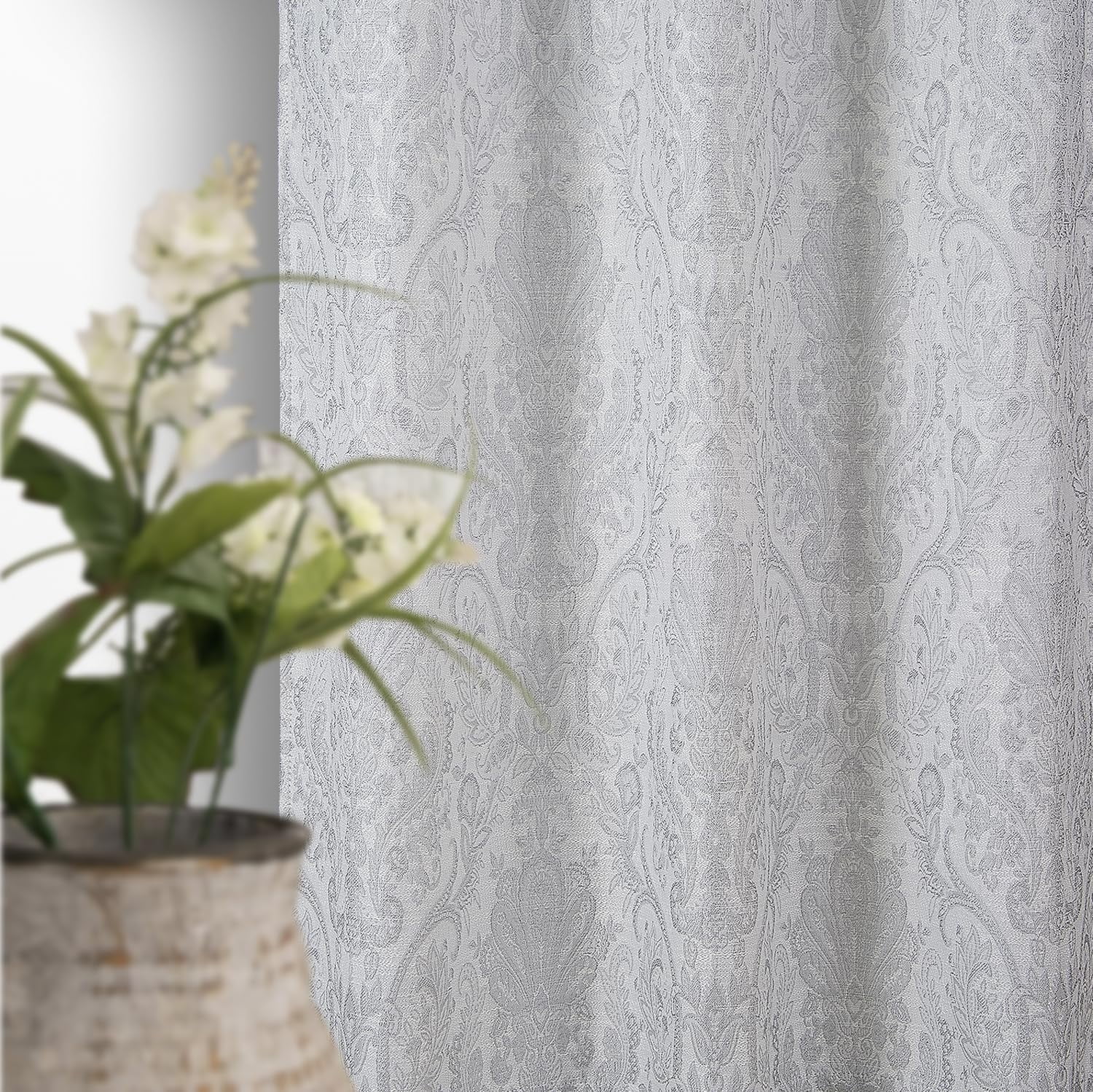 Silver Gray Curtains Moroccan Damask Patterned 90" 2 Panels Set for ...