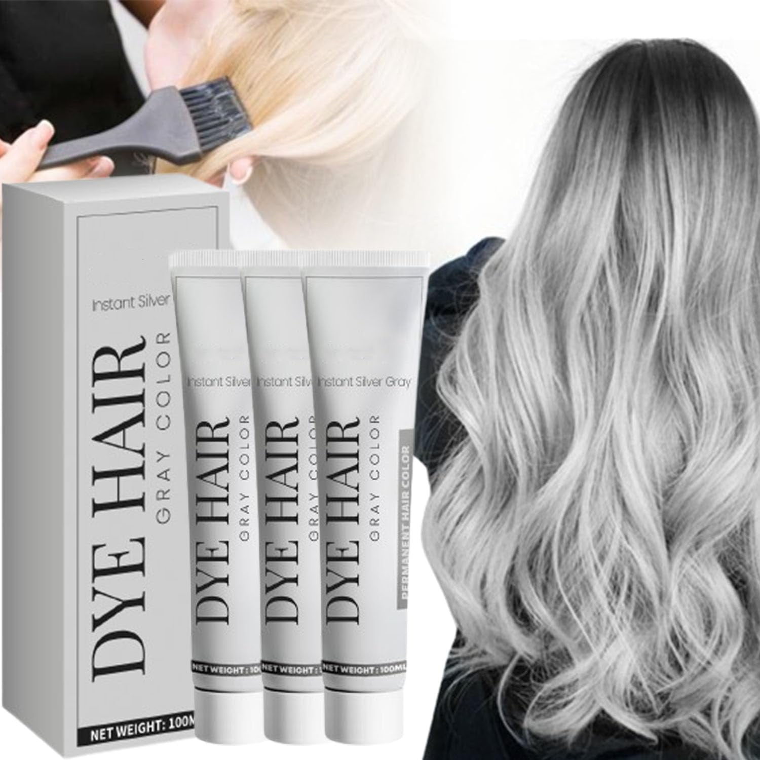 Silver Gray Hair Dye Cream,Light Grey Silver Colour Cream,Long Lasting ...