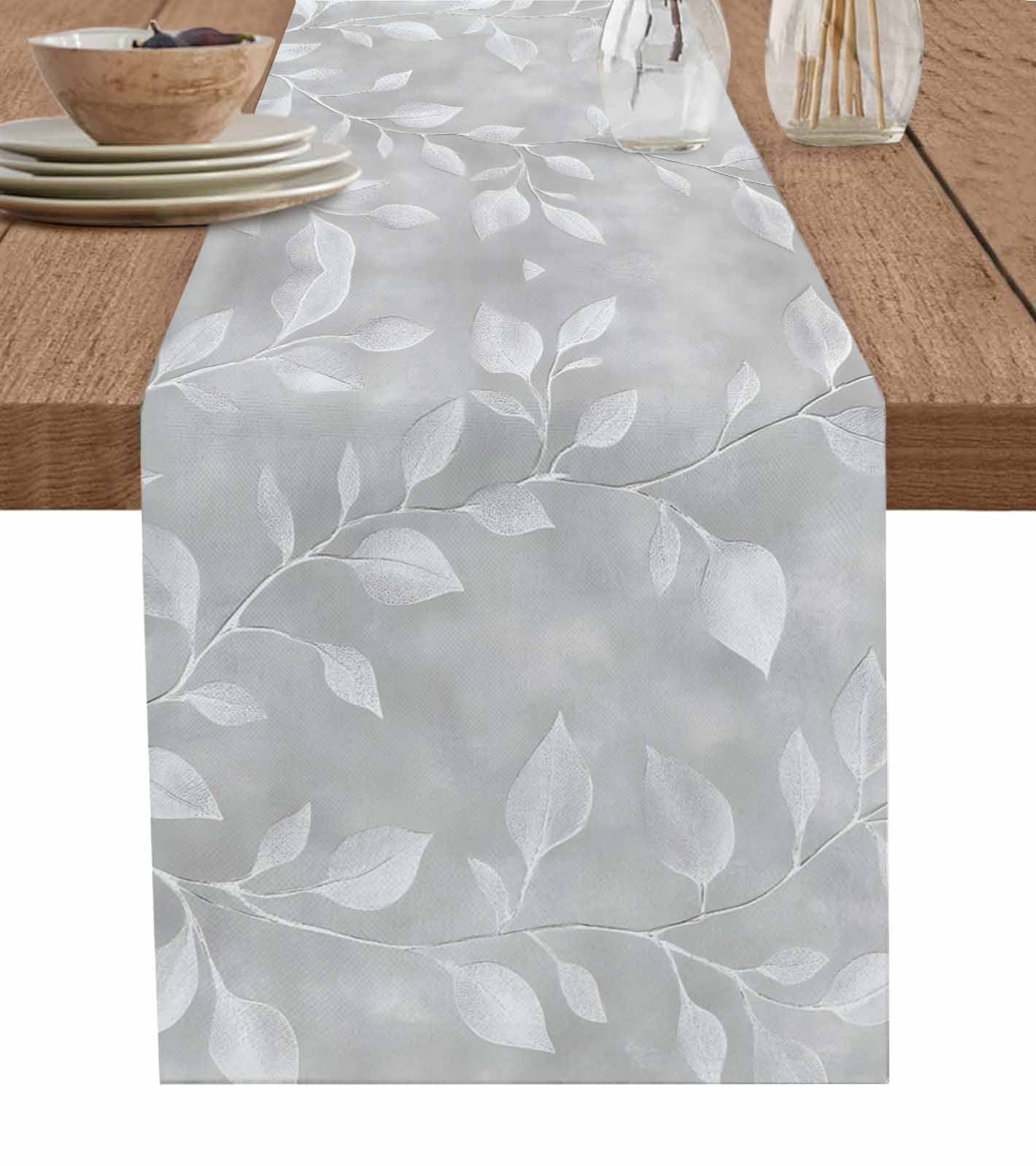Silver Gray Leaves Table Runner Modern Abstract Botanical Branches ...