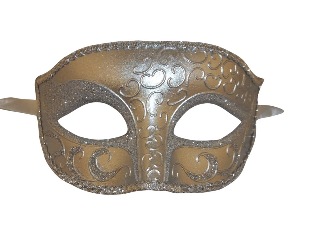 Silver Gray Venetian Elegant Glitter Crescent Masquerade Costume Mask ...