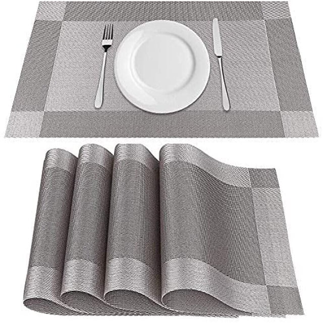 Modern Kitchen Silver Gray Washable PVC Rectangular Placemats, Non-slip ...