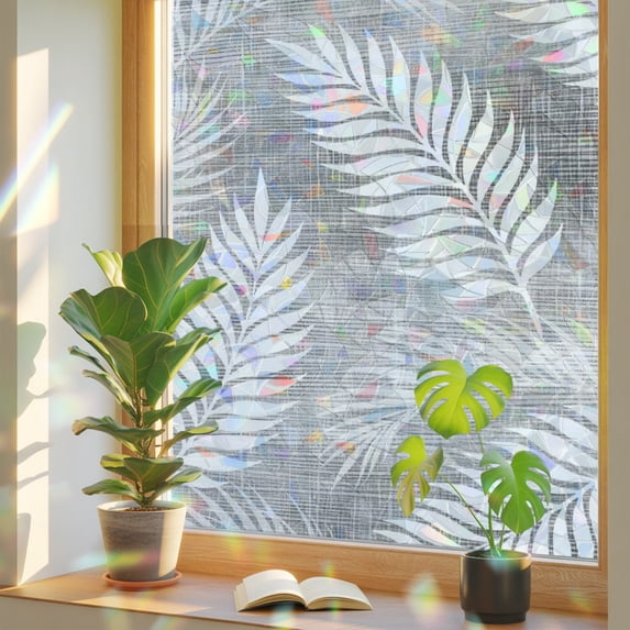 Silver Gray Window Privacy Film, Slate Gray Leaf Plant Canvas Weave ...
