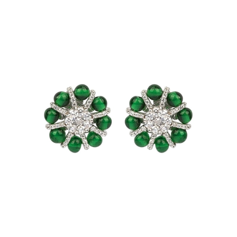 Silver Green Emerald Floral Cluster Stud Earrings For Women - Walmart.com