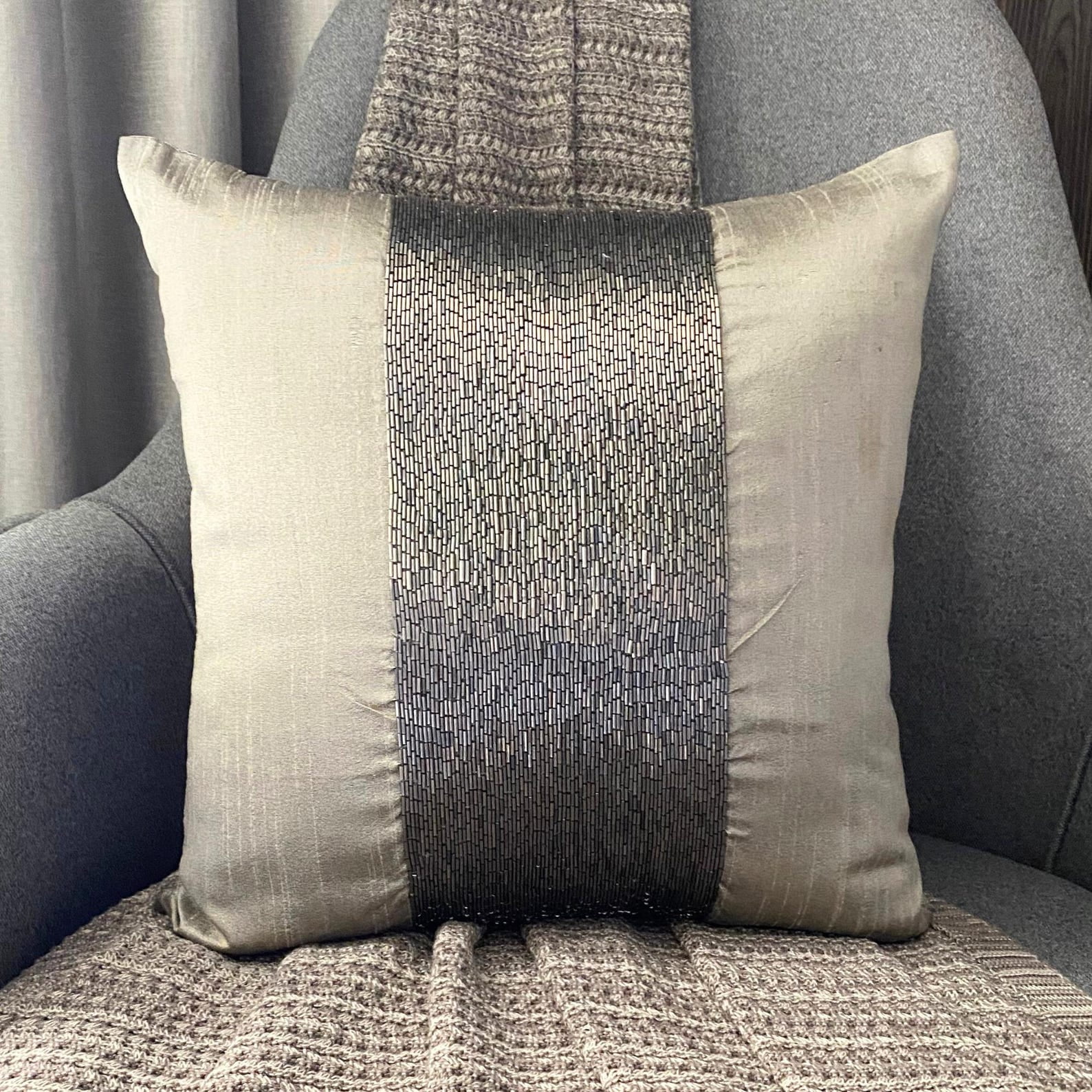 Silver Grey Shams, Metallic Beaded Sparkly Glitter Pillow Sham, 24x24 ...