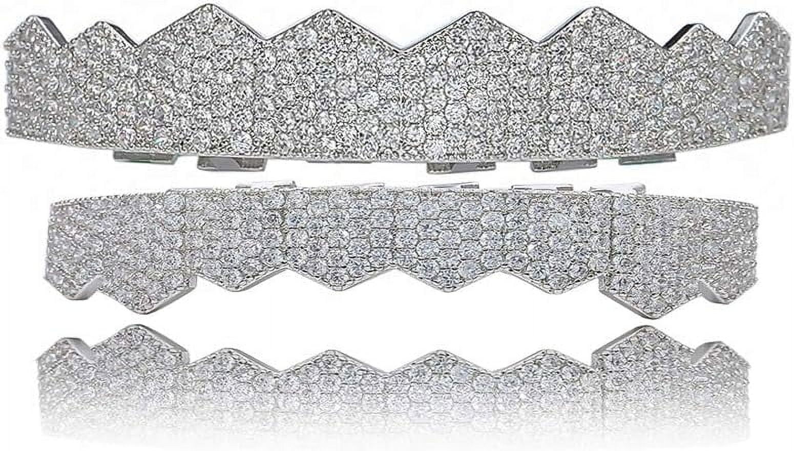 Silver Grillz for Your Teeth 8 Top & 8 Bottom, Hip Hop Iced Out Diamond ...