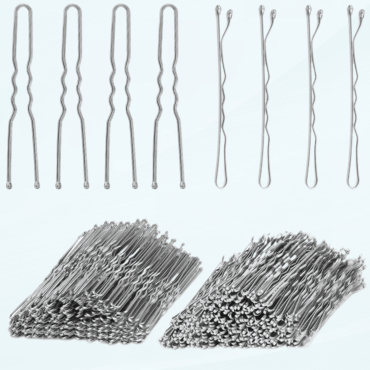Silver Hair Pins Kit with 200pcs Bobby Pins and U-shaped Hair Pins for ...