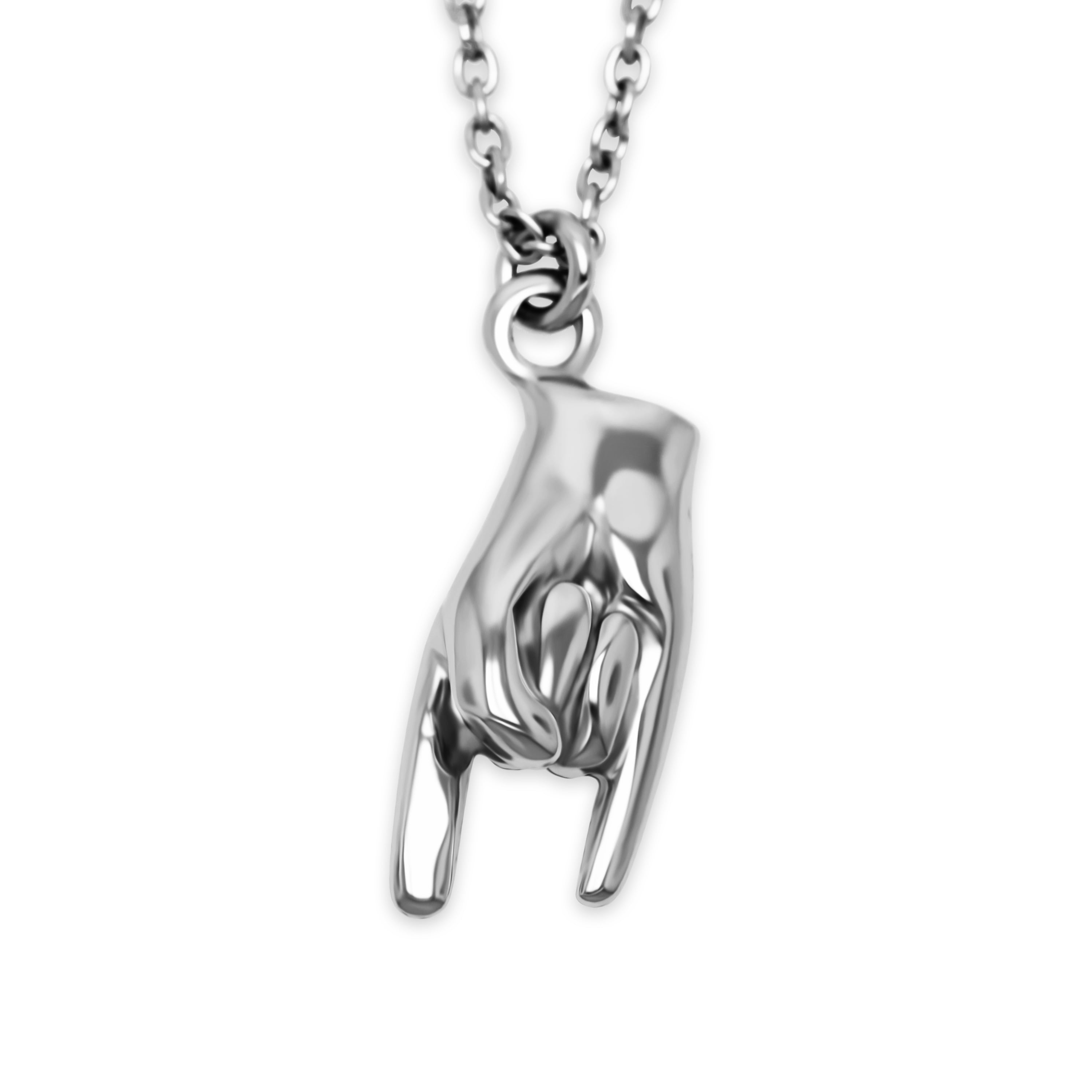 Silver Hand Sign Charm Pendant - 925 Sterling Silver- 3D Good Luck Hand ...
