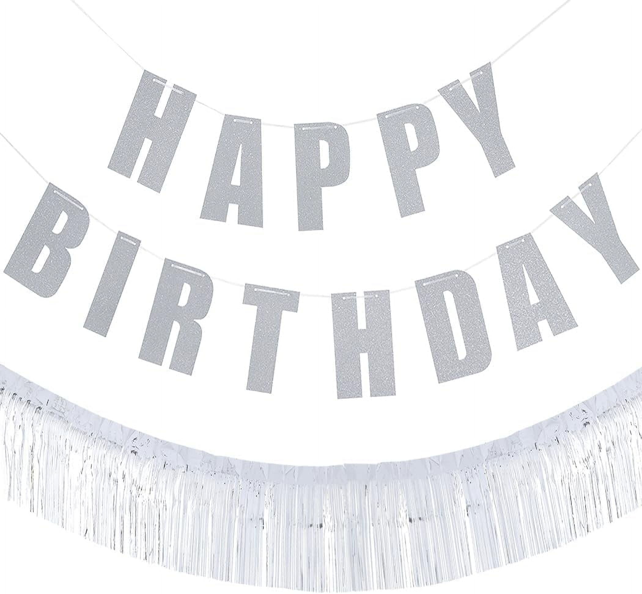 Silver Happy Birthday Banner Foil Fringe Tassels Garland Birthday Party ...