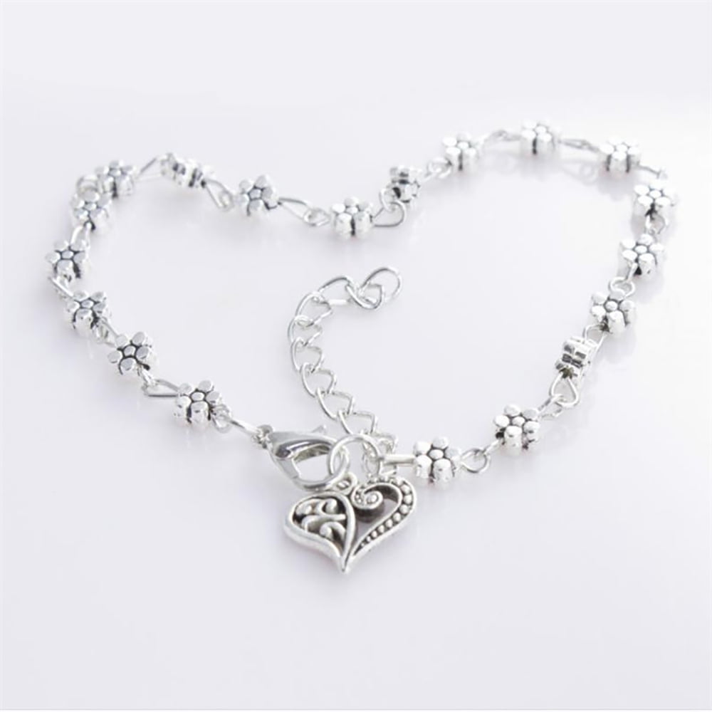 Silver Hollow Plum Blossom Feet Decoration Peach Heart Shaped Ankle ...
