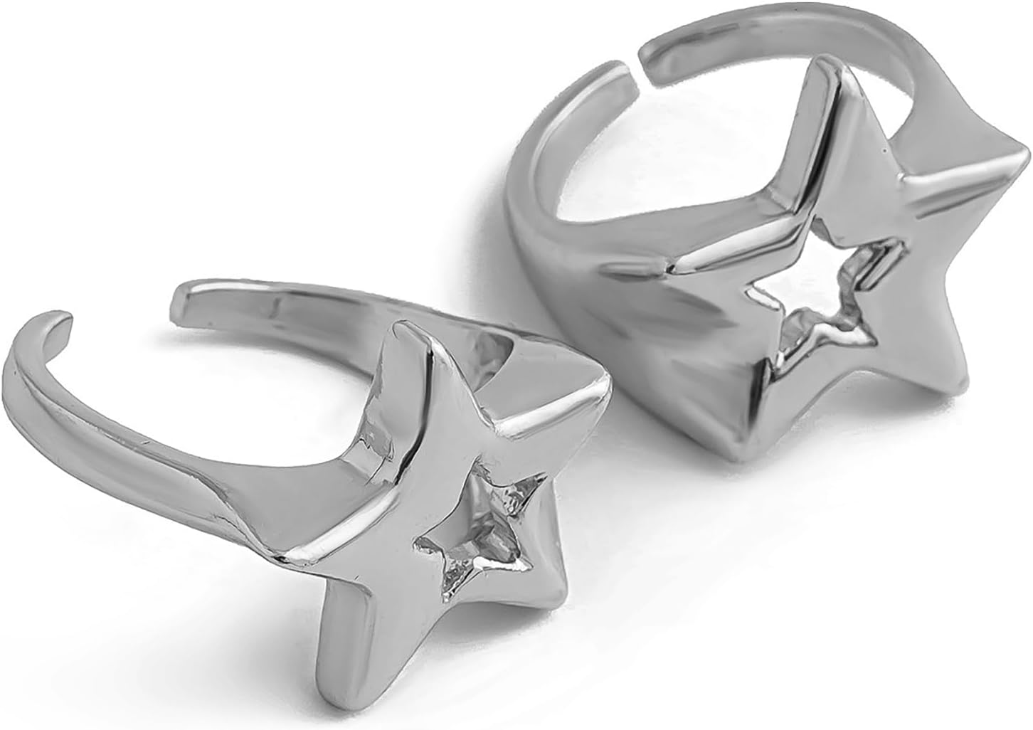 Silver Hollowed Star Knuckle Joint Rings, Shiny High Polished Stainless ...