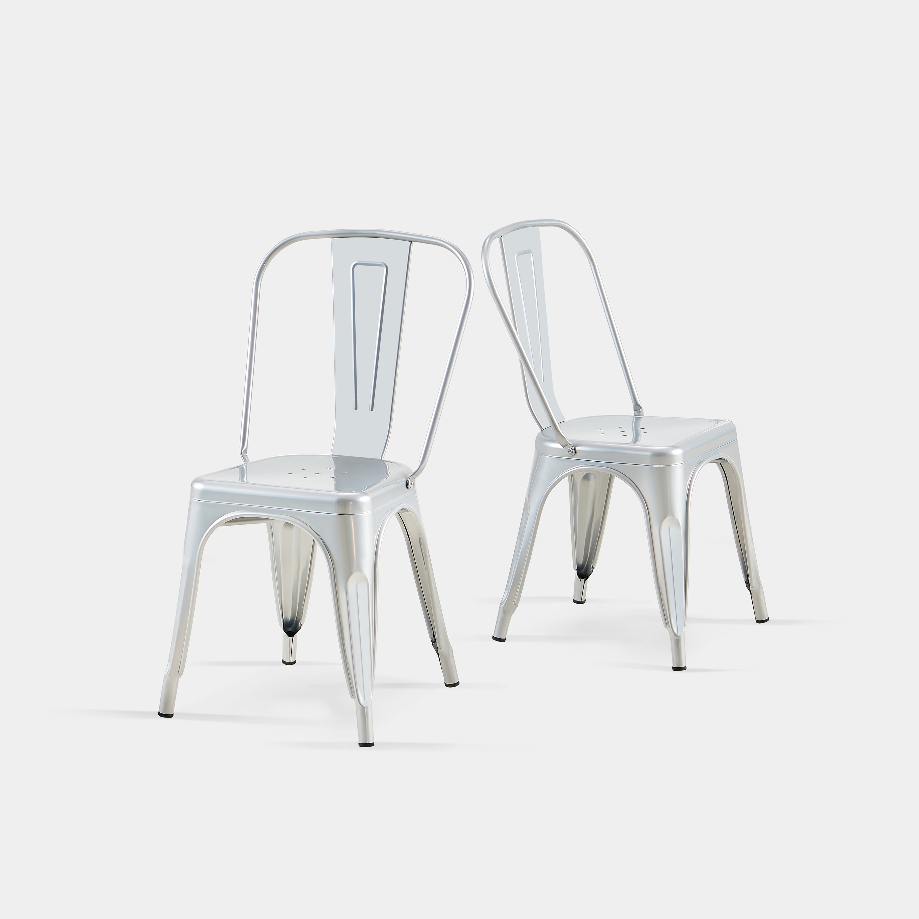 Silver Industrial Metal Dining Chairs 18 Inch Seat Height Stackable ...