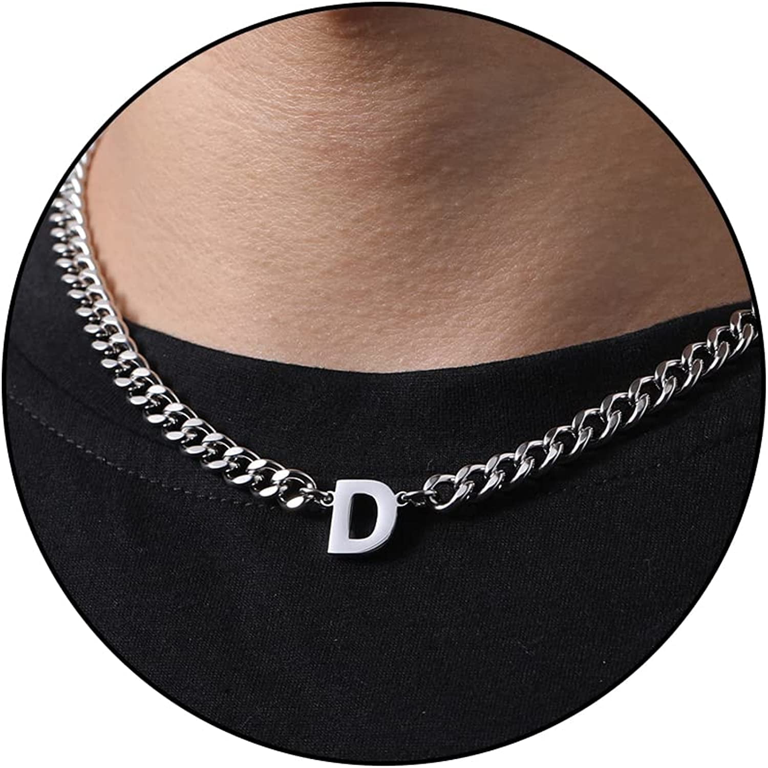 Stainless Steel Initial A-Z Necklace, Cuban Link Chain, 6.5mm 18+2 ...