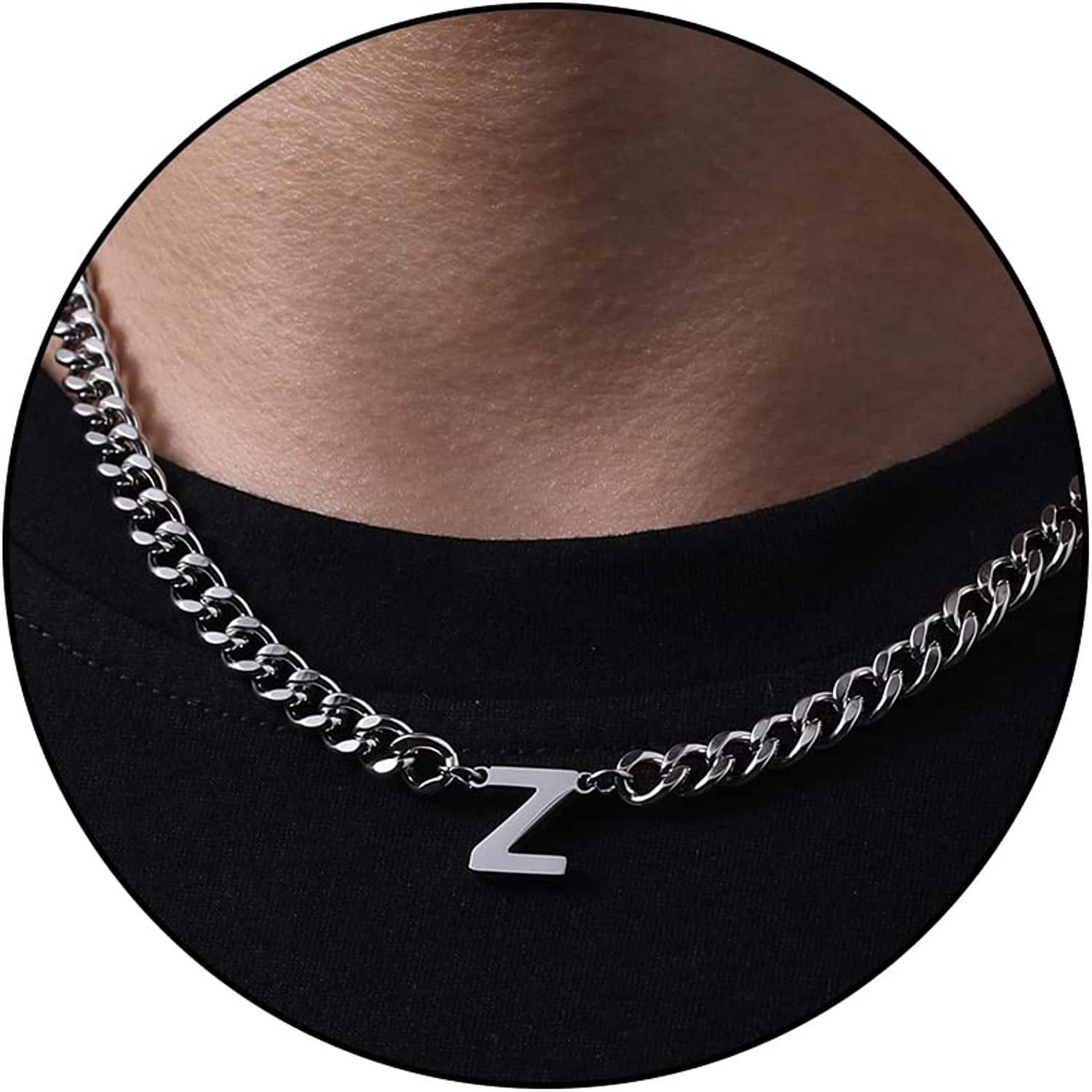 Stainless Steel Initial A-Z Necklace, Cuban Link Chain, 6.5mm 18+2 ...
