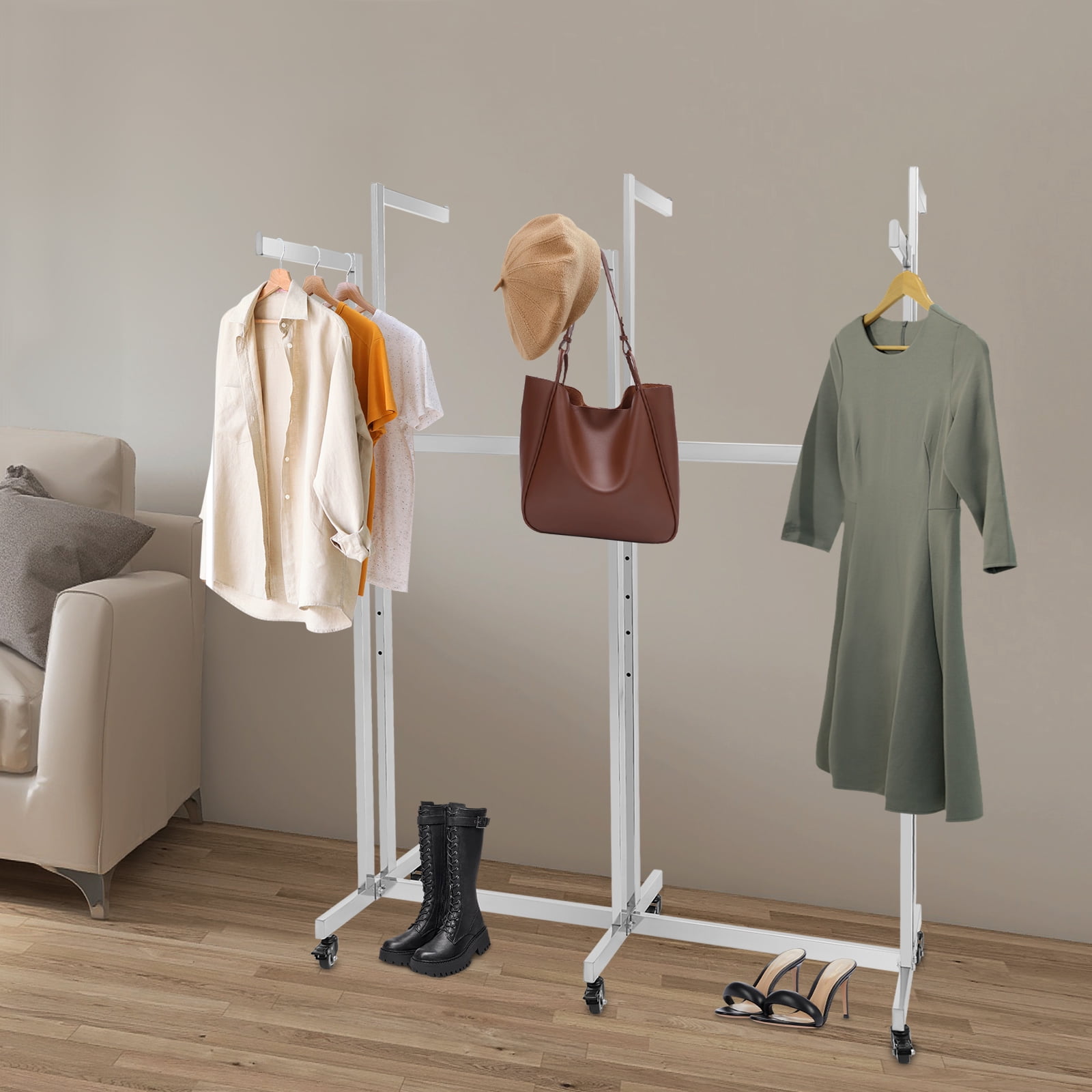 Silver Iron 116x50x120-158cm Six-Arm Clothing Display Rack Adjustable ...