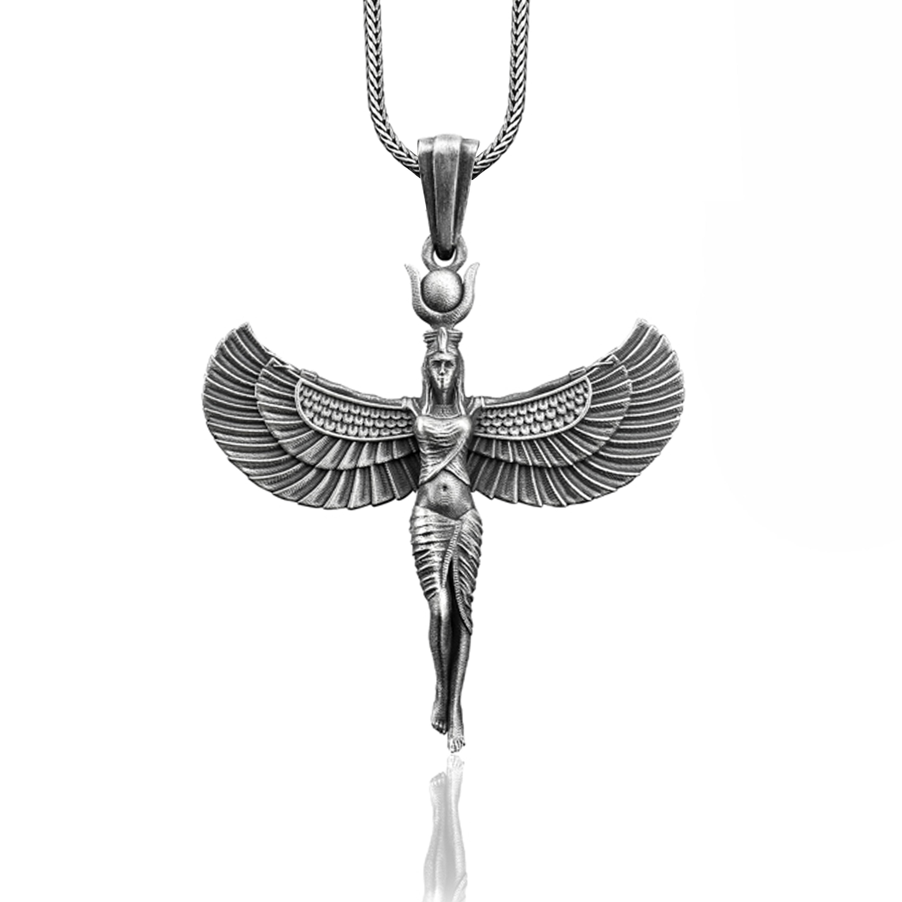 Silver Isis Pendant, Silver Egyptian Winged Goddess Pendant, Egyptian ...