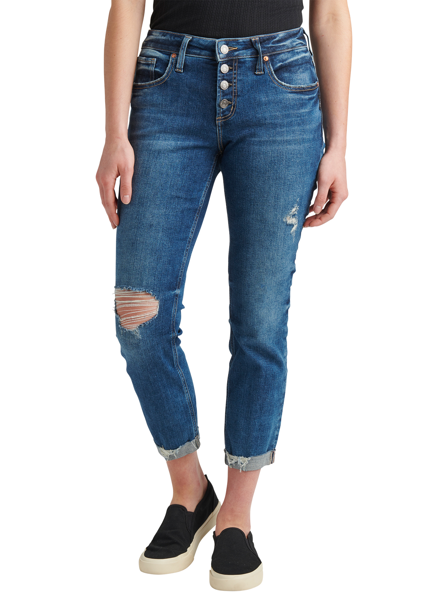 Silver Jeans Co. Women's Boyfriend Mid Rise Slim Leg Jeans, Waist Sizes ...