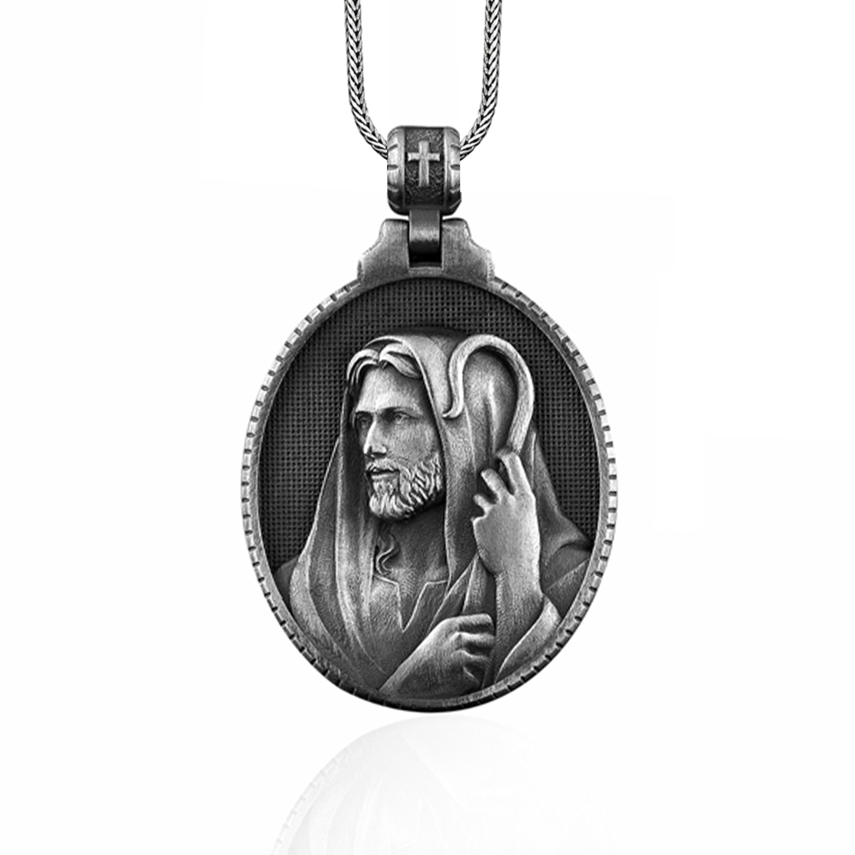 Silver Jesus Shepherd Men Pendant, Jesus Medallion, Jesus Savior ...