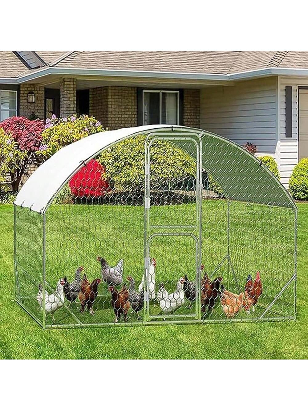 Silver L Large Metal , Walk-In Poultry Cage, Chicken Run Pen House With ...