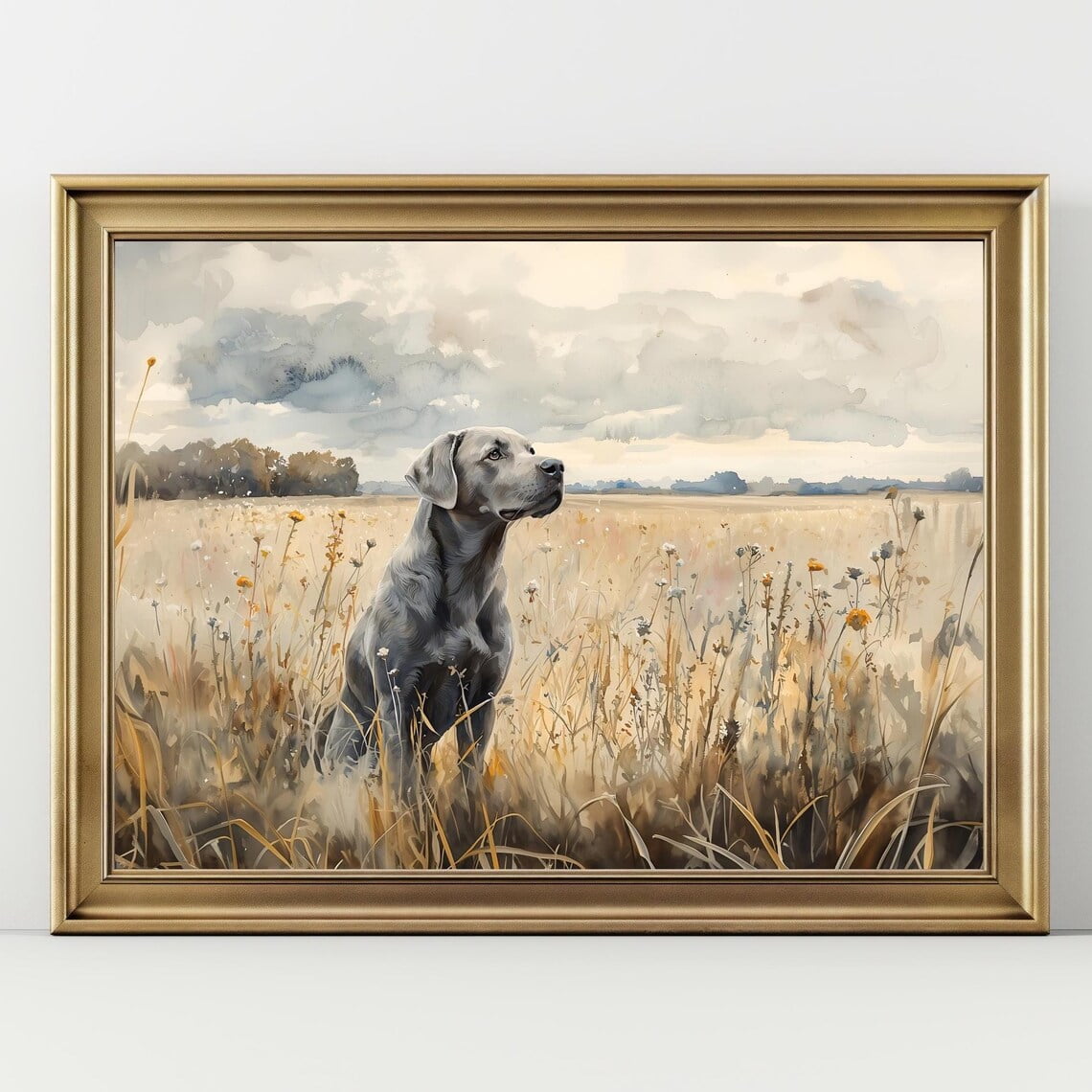 Silver Labrador In Golden Field Art Print Rustic Dog Silver Grey ...
