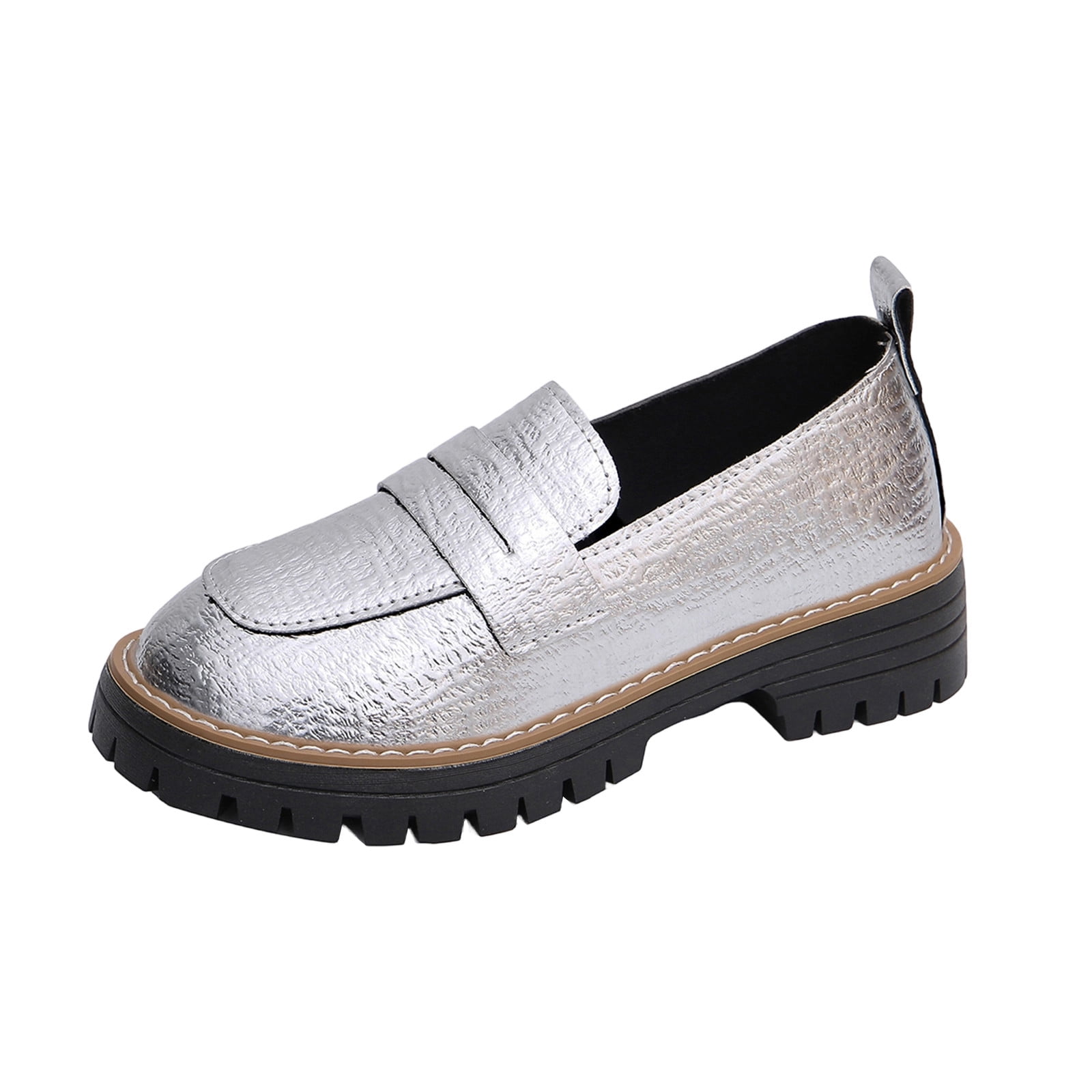 Silver Ladies Everyday Loafers Featuring Bow Embellishment Round Toe ...