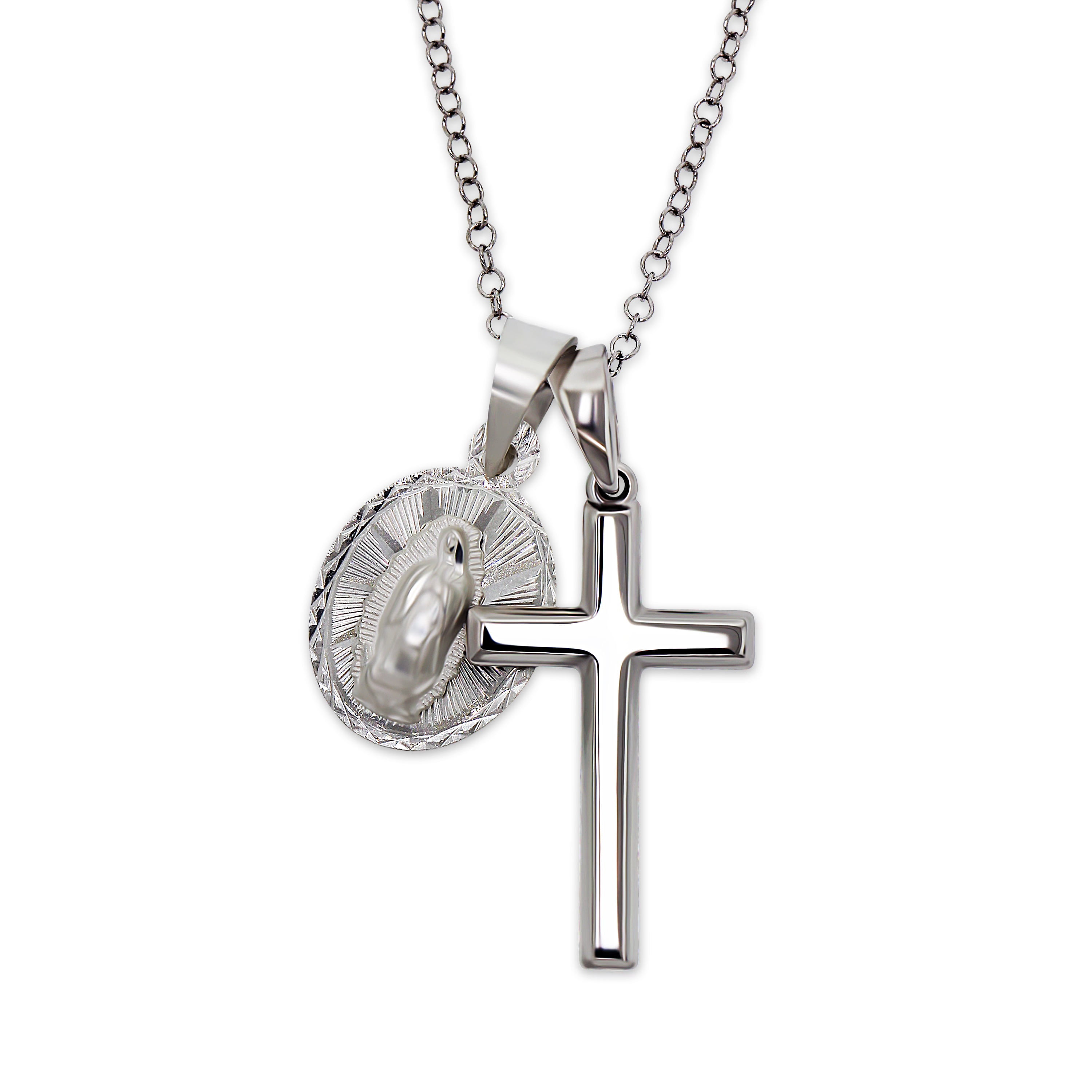 Silver Lady of Guadalupe Cross Necklace - 925 Sterling Silver - Baptism ...