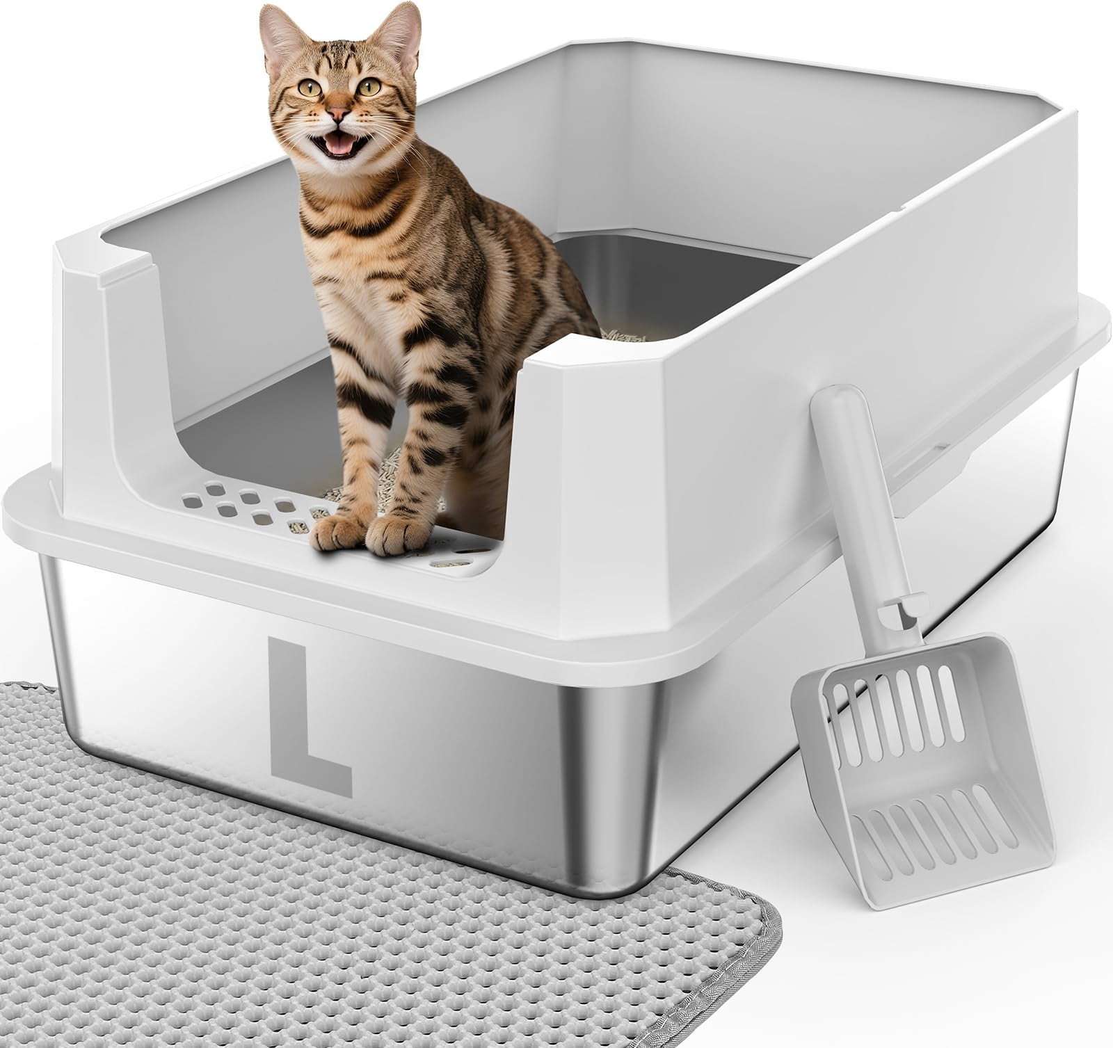 Silver Large Stainless Steel Cat Litter Box With Lid - Walmart.com