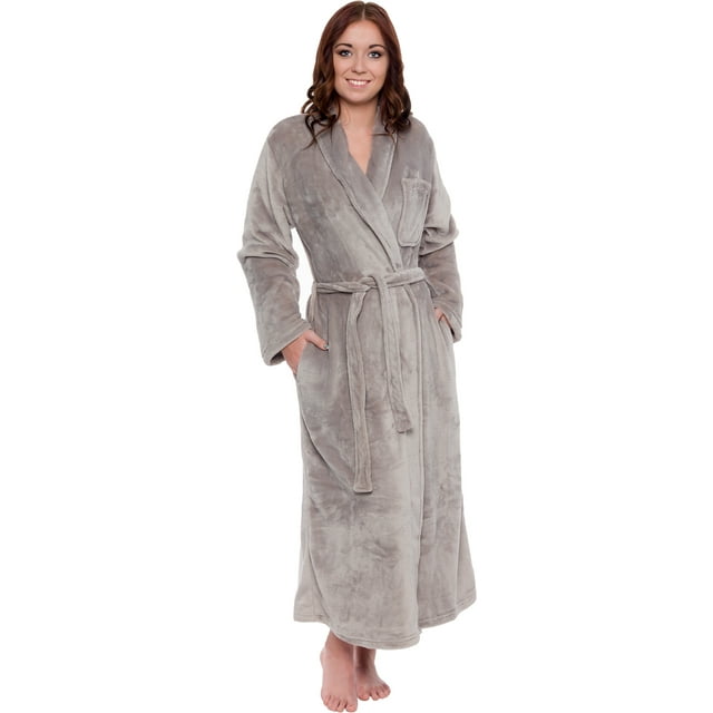 Silver Lilly Womens Robe - Plush Fleece Bathrobe - Full Length Robe with Shawl Collar - Light ...