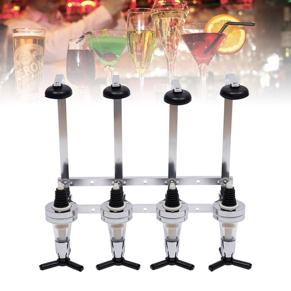 Silver Liquor Dispenser 4 Bottle Wine Beer Alcohol Drink Shot/Wall ...