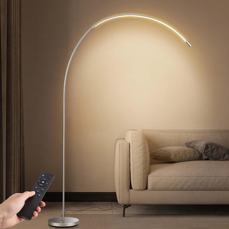 Silver Living Room Arc Floor Lamp, 71 Inch Remote Control Dimmable LED ...