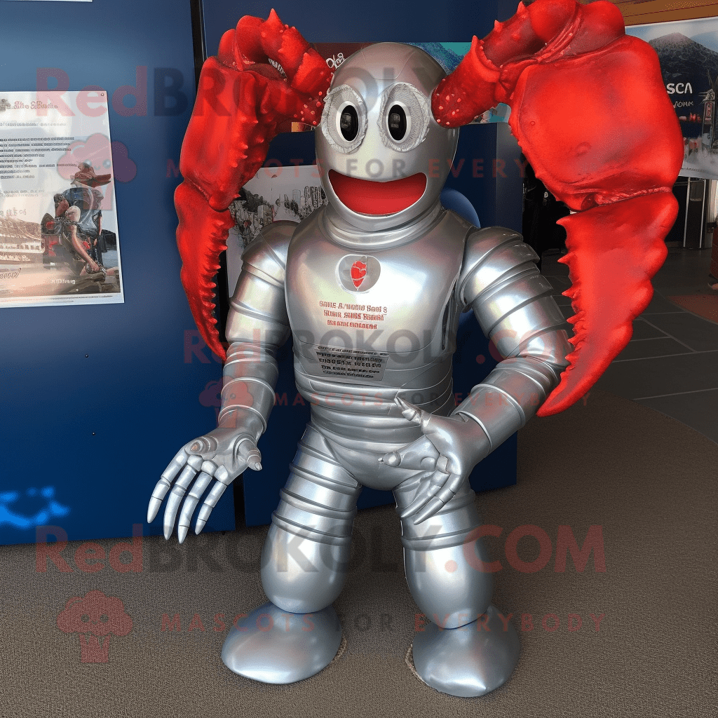 Silver Lobster REDBROKOLY mascot costume character dressed with a Rash ...