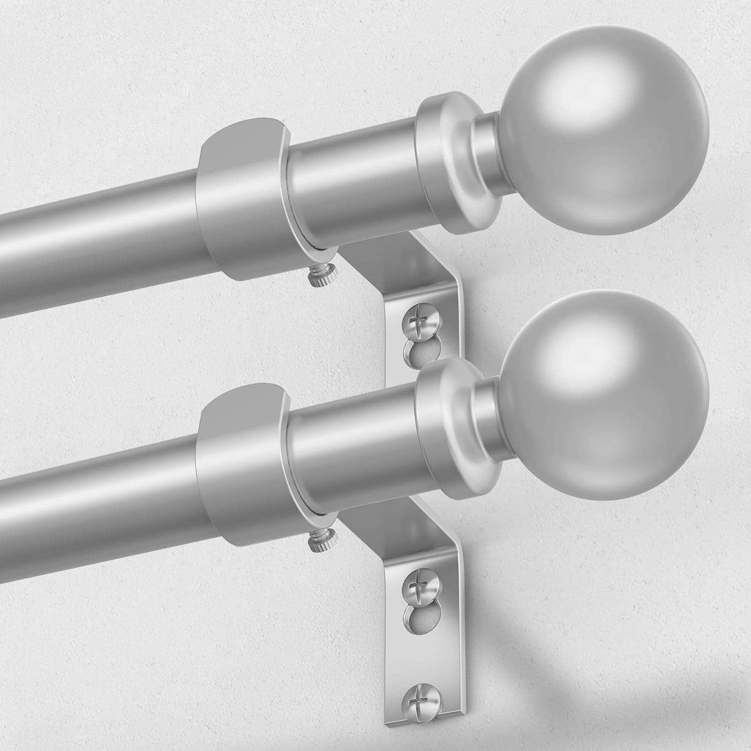 Silver Long Curtain Rods for Windows 72 to 144 Inch, Adjustable Heavy ...