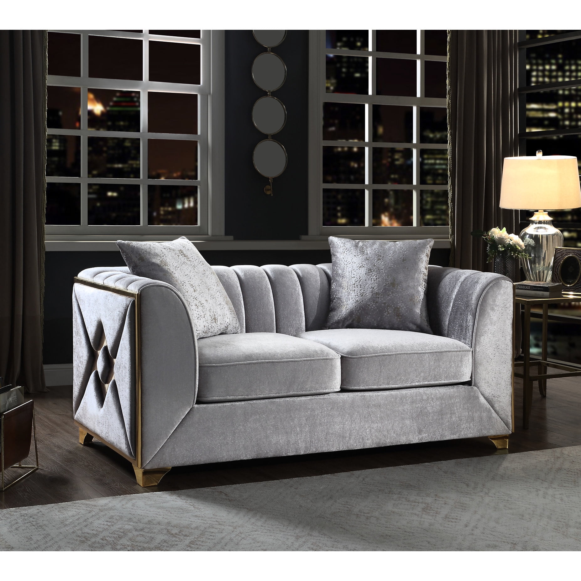 Silver Loveseat with Modern Design | Fits Primary Living Area | Wood ...