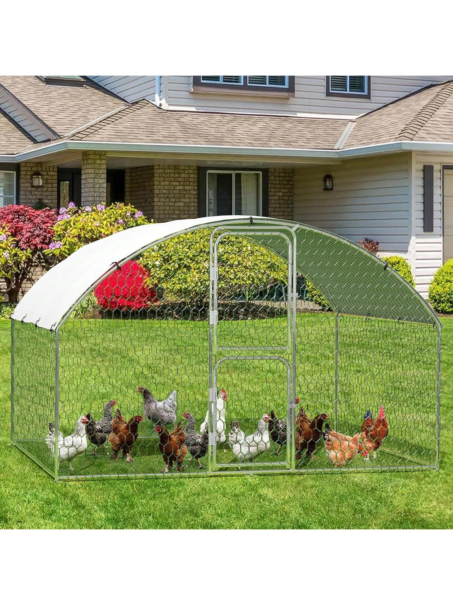 Silver-M Large Metal , Heavy Duty Chicken Pen, Walk-In Poultry Cage Hen ...