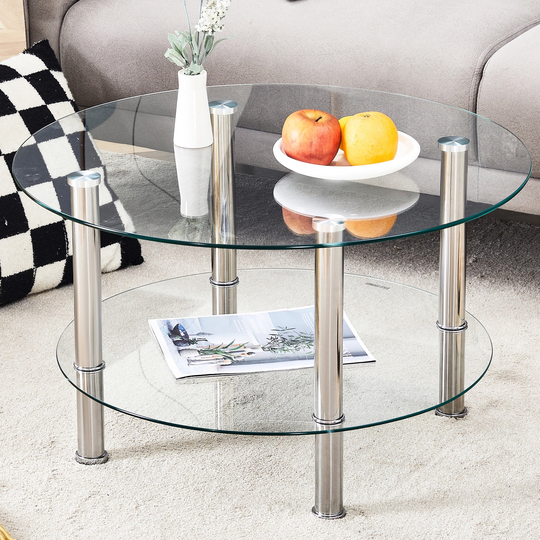 Silver Main Color Double Layer Table - Visual Hierarchy for Modern Home ...