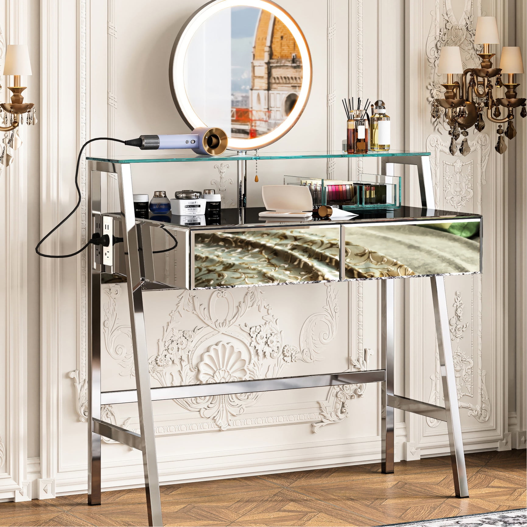 Silver Makeup Vanity Desk | Perfect for Bedroom Makeup Routine | Soft ...